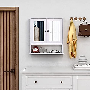 Bathroom Cabinet with 2 Mirror Doors Wall Mounted Medicine Cabinets Bathroom Shelves Over Toilet Adjustable Shelf for Laundry Room Kitchen Living Room with Open Shelf White Dresser with Mirror