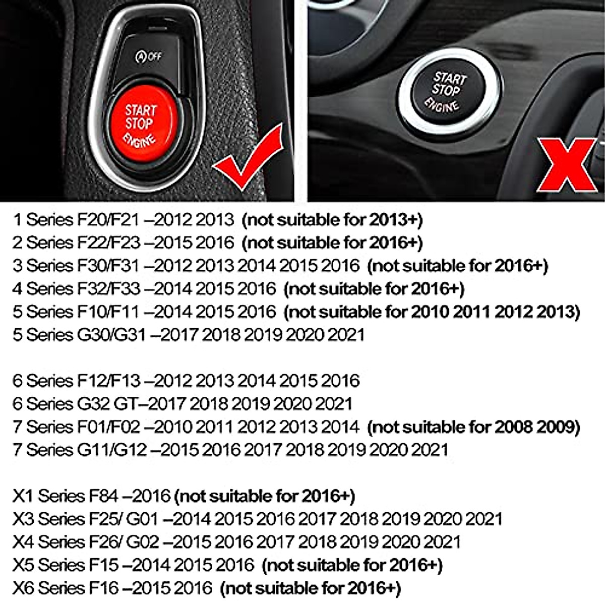 Jaronx Sports Red Start Stop Engine Switch Button Compatible with BMW,Power Ignition Start Stop Button Replacement(Compatible with BMW 1 2 3 4 5 6 7 X1 X3 X4 X5 X6/F30 F10 F01 F15 G01 G30 G31 G11 G12)