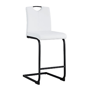 RIGHTPARTS Dining Chairs Set of 2, Kitchen Chairs with Carrying Handle, Modern Metal Chairs with PU Leather Padded Seat High Back, Chairs for Dining Room, Kitchen, Living Room (White)