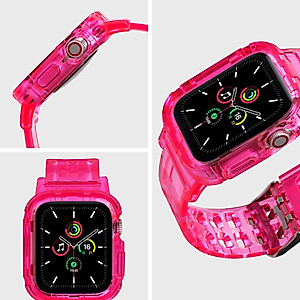 Jelanry compatible with Apple Watch Band Case 38mm 40mm 41mm for Men Women, Crystal Transparent Bumper Sport Soft Silicone Protective Case Wristband Strap iWatch Series 9 8 7 6 5 4 3 2 1 SE 2022, Pink