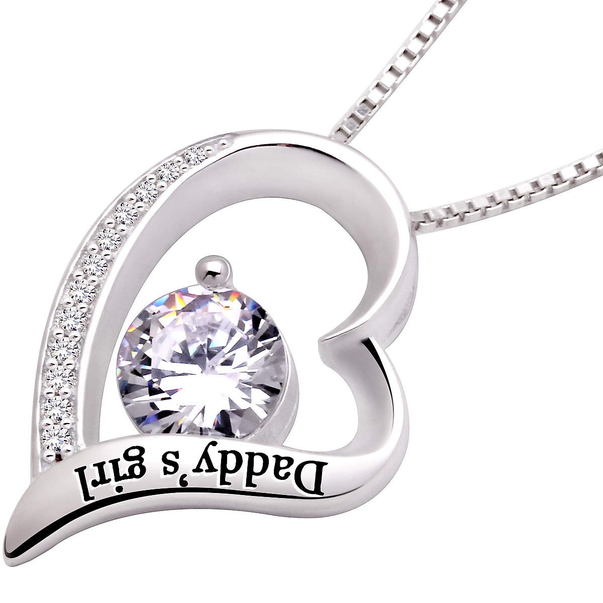 ALOV Jewelry Sterling Silver "Daddy's girl" Love Heart Cubic Zirconia Pendant Necklace