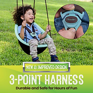 Swurfer Kiwi Toddler Swing – Comfy Baby Swing Outdoor, 3-Point Adjustable Safety Harness, Safe Quick Click Locking System, Foam-Lined Shell, Blister-Free Rope, Age 9 Months and Up, Blue,Blue2