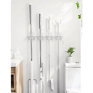 2PCS Mop Broom Holder Wall Mount Self Adhesive, Broom Rack Mop Hanger for Closet broom Storage Cabinet, Garden Tool Organizer Tool Hangers for Garage Wall No Drill
