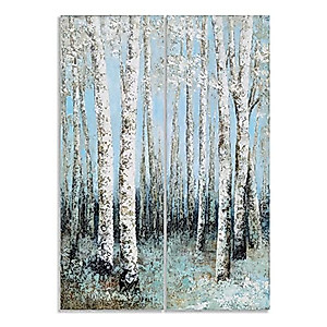 YHSKY ARTS Birch Tree Canvas Wall Art - Abstract Forest Paintings with Textured - 2 Pieces Nature Pictures for Living Room Bedroom Bathroom Decor