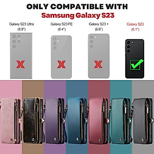 Defencase for Samsung Galaxy S23 Case, 【RFID Blocking】 for Galaxy S23 Case Wallet for Women Men with Card Holder, Durable Leather Magnetic Flip Strap Phone Case for Samsung S23 6.1", Purple Red