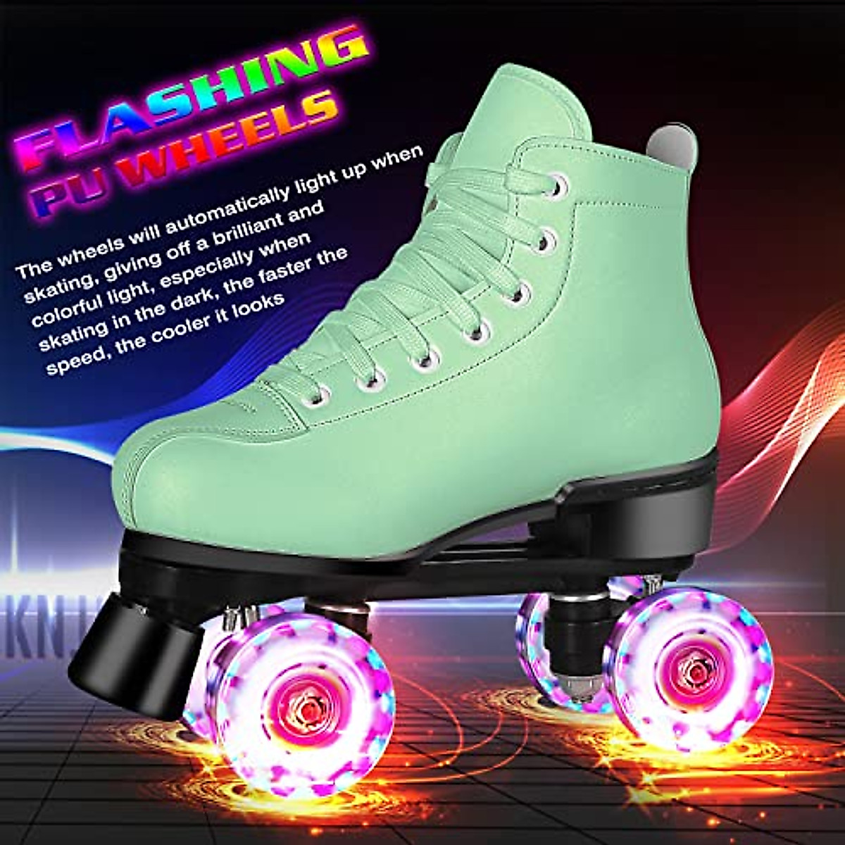 PERZCARE Roller Skates for Women&Girls,Classic Double Row 4 Wheels Shiny Quad Men's Skates,PU Leather High-top Roller Skates for Teens/Adult/Boys/Unisex Indoor/Outdoor