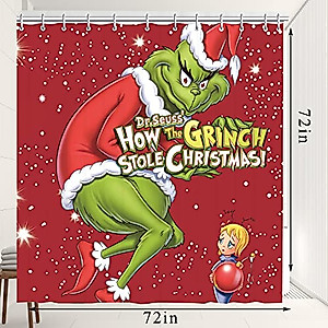 Christmas Shower Curtain Rug Bath Mat Toilet Lid Cover for Bathroom 4 Pcs Sets with 12 Hooks Weighted Lead Hem Waterproof Polyester Shower Curtains (Angel and Grin.ch-65(4 Pcs Sets), 72" L x 72" W)
