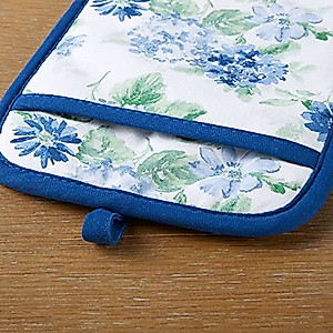 Martha Stewart Amber Floral Oven Mitt & Pot Holder Set 2-Pack, Blue/Green, OM: 7"x13" & PH: 7"x10"