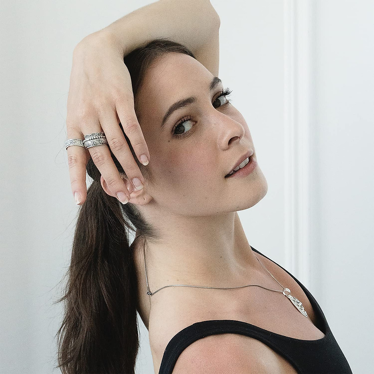 ENERGY STONE Dancer Sterling Silver Meditation Spinner Ring (Style US61) (9.5)