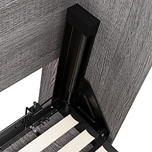 Bestar Cielo Queen Murphy Bed with Nightstand and Floating Shelves (85W) in Bark Gray and White, Sleeping Arrangement for Multipurpose Room