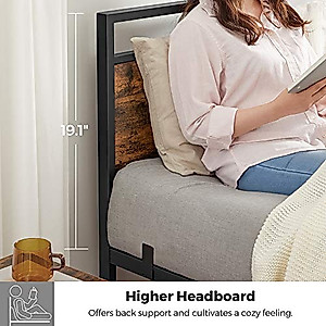 VASAGLE Full Size Metal Bed Frame with Headboard, No Box Spring Needed Platform Bed, Under-Bed Storage, Industrial Style, Rustic Brown and Black URMB912B01