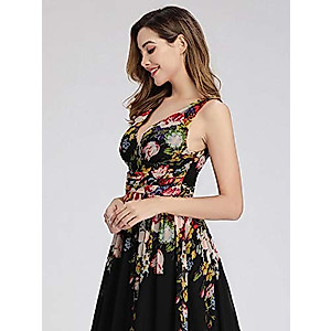 Ever-Pretty Womens Empire Waist Sleeveless V Neck Maxi Bridesmaid Dress Black Printed US16