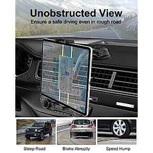 Aozcu Dashboard Car Tablet Mount for Truck, Strong Sticky Suction Cup iPad Holder, Dash Tablet Stand with Adjustable Arm for iPad Pro 12.9 11 Mini Air 5 4, Galaxy Tabs, iPhone, 4-13" Tablets & Phones