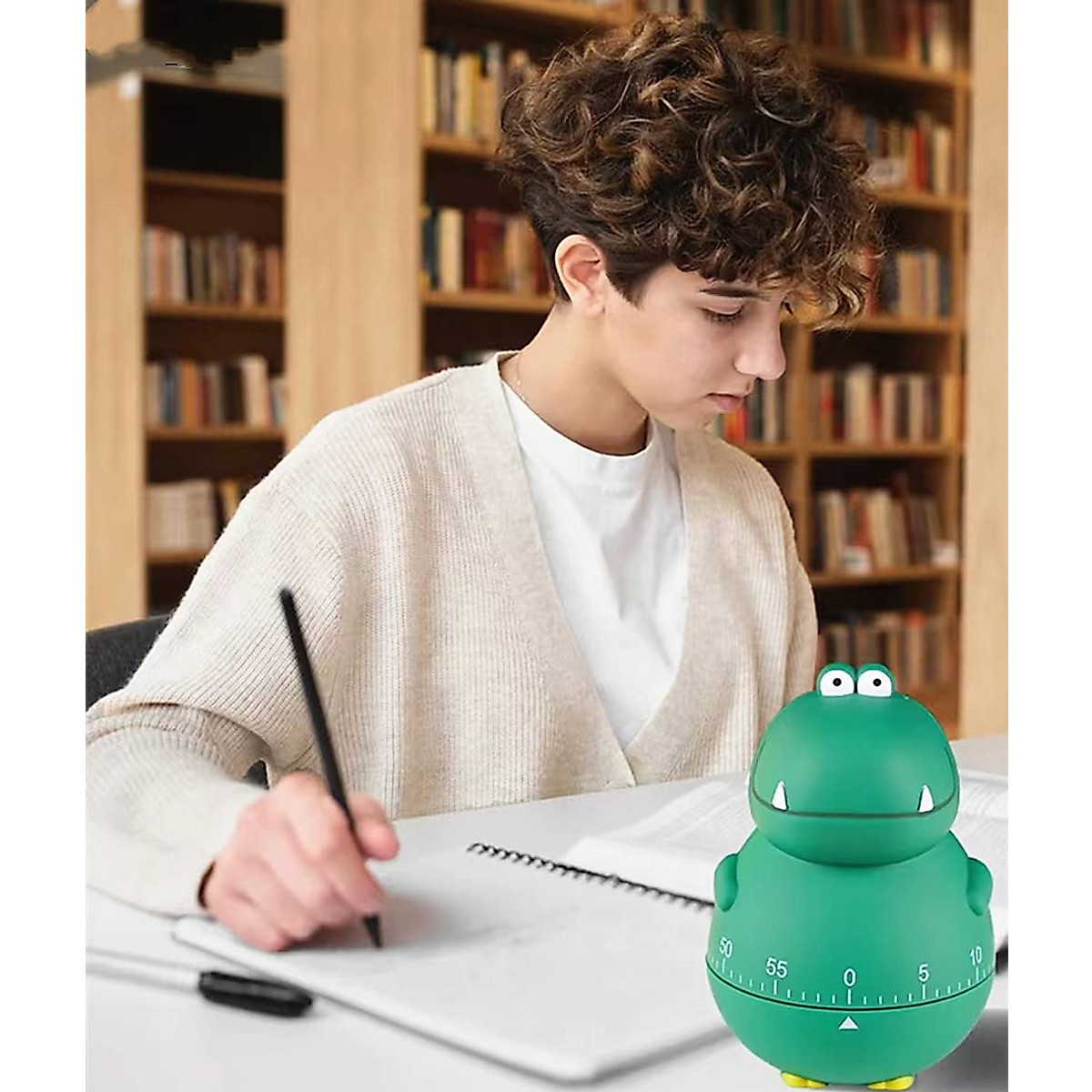 Cute Dinosaur 100% Mechanical Egg Kitchen Timer for Kids Cooking/Reading/Classroom/Do Sports(Dinosaur, Green)