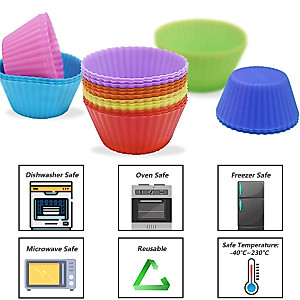 24 Pack Silicone Baking Cups Reusable Muffin Liners Non-Stick Cup Cake Molds Set Cupcake Silicone Liner Standard Size Silicone Cupcake Holder Reusable Cupcake Liners Christmas Gift (8 Rainbow Colors)