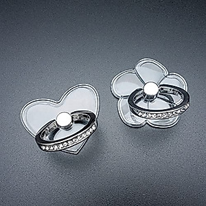 WOGROO Cell Phone Ring Holder Stand Compatible All Mobile Phones or Phone Cases, Transparent Phone Ring Holder Finger Kickstand 360°Degree Rotation Clear Phone Ring Grip, 2 Silver