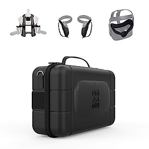 AMVR Touch Controller Grip Cover, Leather Fashion Travel Case, Face Silicone Cover Mask, VR Headset Display Stand, Lens Protect Pad, Nose Pad Replacement Accessories Gift Set for Oculus Quest 1