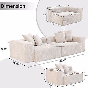 WJShome Modular Sectional Sofa Couch,102inch Oversized LoveSofa,Upholstered with Corduroy Fabric Couches with 4 Pillows,Cushion Covers Removable, Comfy for Living Room, Office, Apartment,Beige