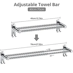 Tanice Double Towel Rail, Stainless Steel Towel Rail Retractable 40-70 Cm/15.75-27.56 Inch Towel Rack Wall Mounted with Screws for Bathroom and Kitchen