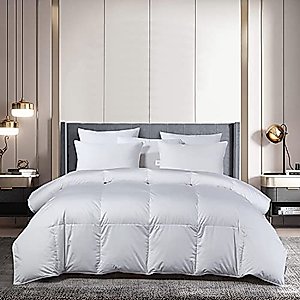 Beautyrest Premium European White Goose Down Comforter King Size- All Seasons Warmth 400 Thread Count Sateen Cotton Fabric-650 Fill Power White Down Duvet Insert- Made in USA