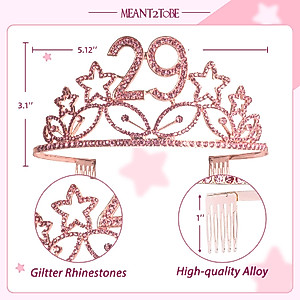 MEANT2TOBE 29th Birthday Sash and Tiara for Women - Fabulous Set: Glitter Sash + Stars Rhinestone Pink Premium Metal Tiara for Women, 29th Birthday Gifts for 29th Birthday Party