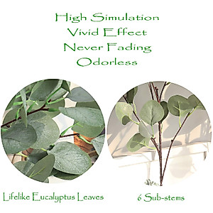 JD Artificial Greenery Plants 5PCS 33" Silver Dollar Eucalyptus Silk Leaf Branches Fake Shrubs Faux Bushes for Home Décor Office Restaurant Wedding Garden Patio Photography Props（Summer Green）