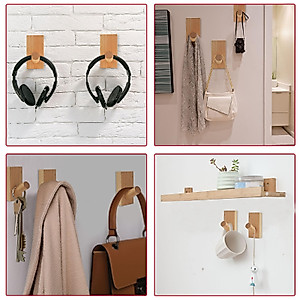 DINGEE Wall Hooks for Hanging Heavy Duty 6 Pack Wood Coat Hooks Wall Mounted, Adhesive Wall Hooks for Hat, Towel, Purse, Cloth, Plants, Bag,Natural Wooden Utility Hooks for Hanging