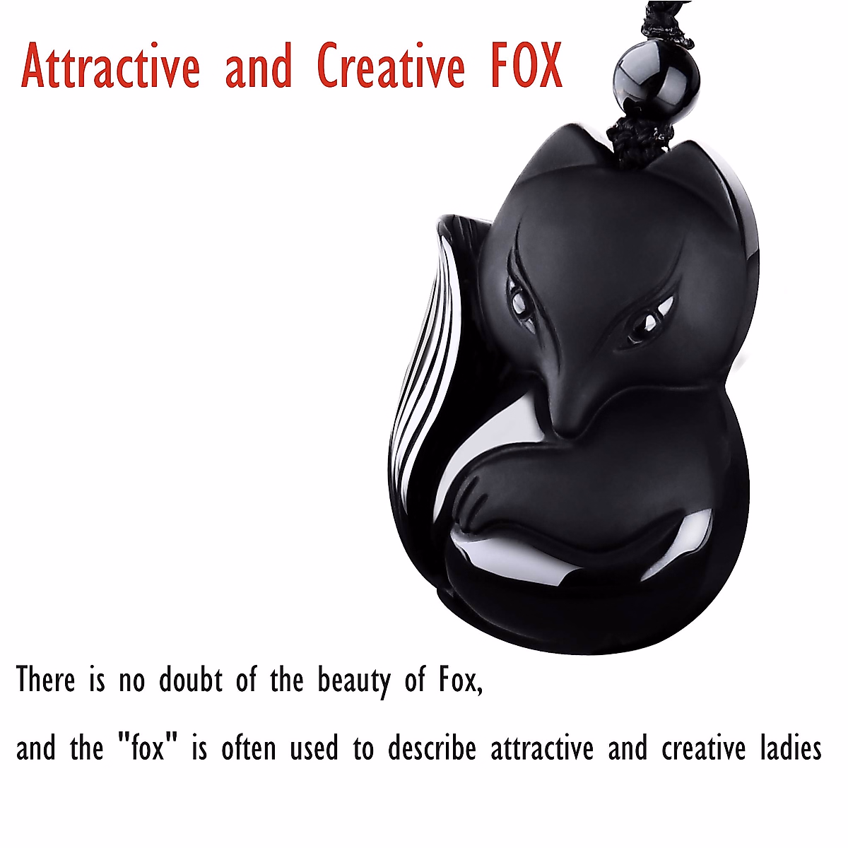 Fox Necklace for Women, Fox Jewelry Healing Crystal Obsidian Necklaces for Girls Gemstone Chain Pendant for womens Jewelry Black Obsidian Protection Amulet Charm