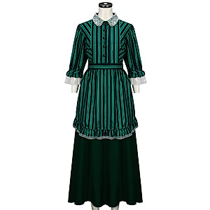 FOGHORN Women Haunted Mansion Costume Cast Member Maid Apron Dress with Headwear Halloween Ghost Cosplay Outfit (M)