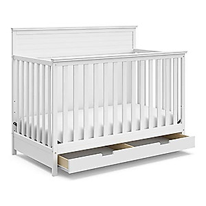 STORKCRAFT Homestead 5-in-1 Convertible Crib with Drawer (White) – GREENGUARD Gold Certified, Crib with Drawer Combo, Includes Nursery Storage Drawer, Converts to Toddler Bed and Full-Size Bed