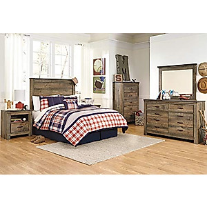 Signature Design by Ashley Trinell Rustic 1 Drawer Nightstand with USB Charing Stations, 26.22" Tall, Warm Brown
