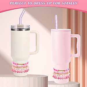 Bracelets for Stanley Cup Accessories, 7Pcs for Stanley Cup 40 oz&30 oz, Attachments for Stanley Decorations (Pink)