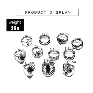 Cathercing 11 Pcs Women Silver Ring Sets Knuckle Vintage Rings Pack for Women Bohemian Rings Black Gem Joint Knot Rings Set for Teens Party Daily Fesvital Jewelry Gift