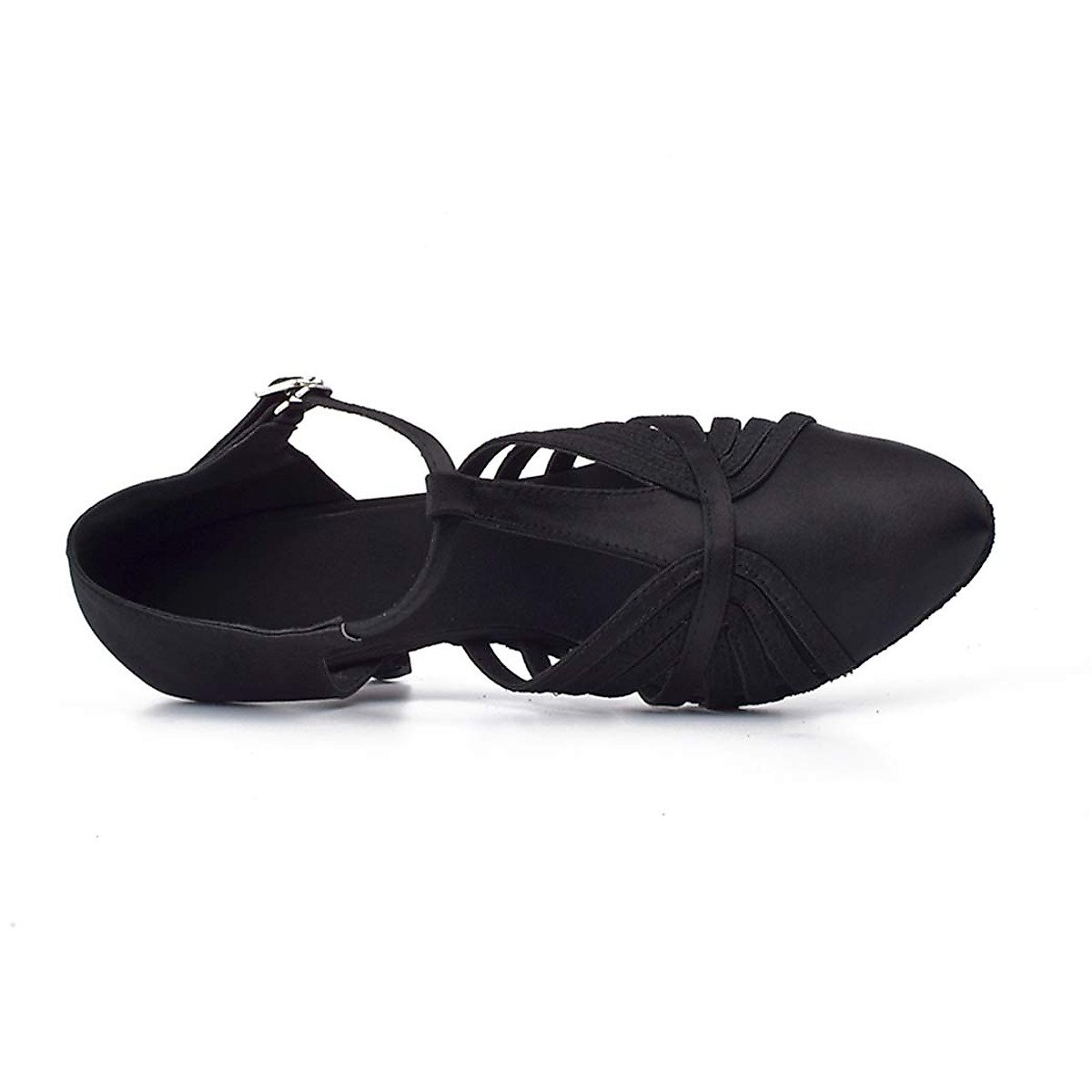 TDA Women's 1270 Fashion Comfort T-Strap Closed Toe Black Satin Salsa Tango Ballroom Latin Modern Dance Wedding Shoes 8 M US