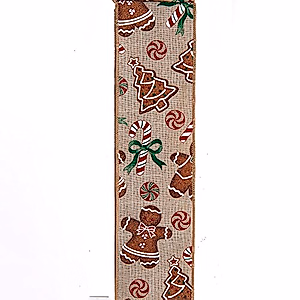 Kurt S. Adler Gingerbread Patterned Double Wire Ribbons, 2.5-InchesX10YD, Multicolor