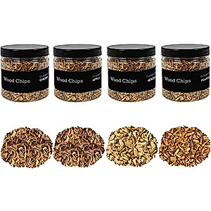 QUKLOGEN Natual Wood Chips for Smoker,Drinks,Cocktail,Whisky,Bourbon,Smoker Grill,Bar Smoke Infuser Wood Chips Set with Apple,Cherry,Hickory and Peartree 4 Different Wood Chips