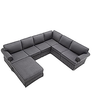 Evedy Modern Upholstered Fabric Modular Sectional Sofa, L-Shaped Couch with Removable Ottoman for Living Room, Bedroom or Office, Dark Gray c