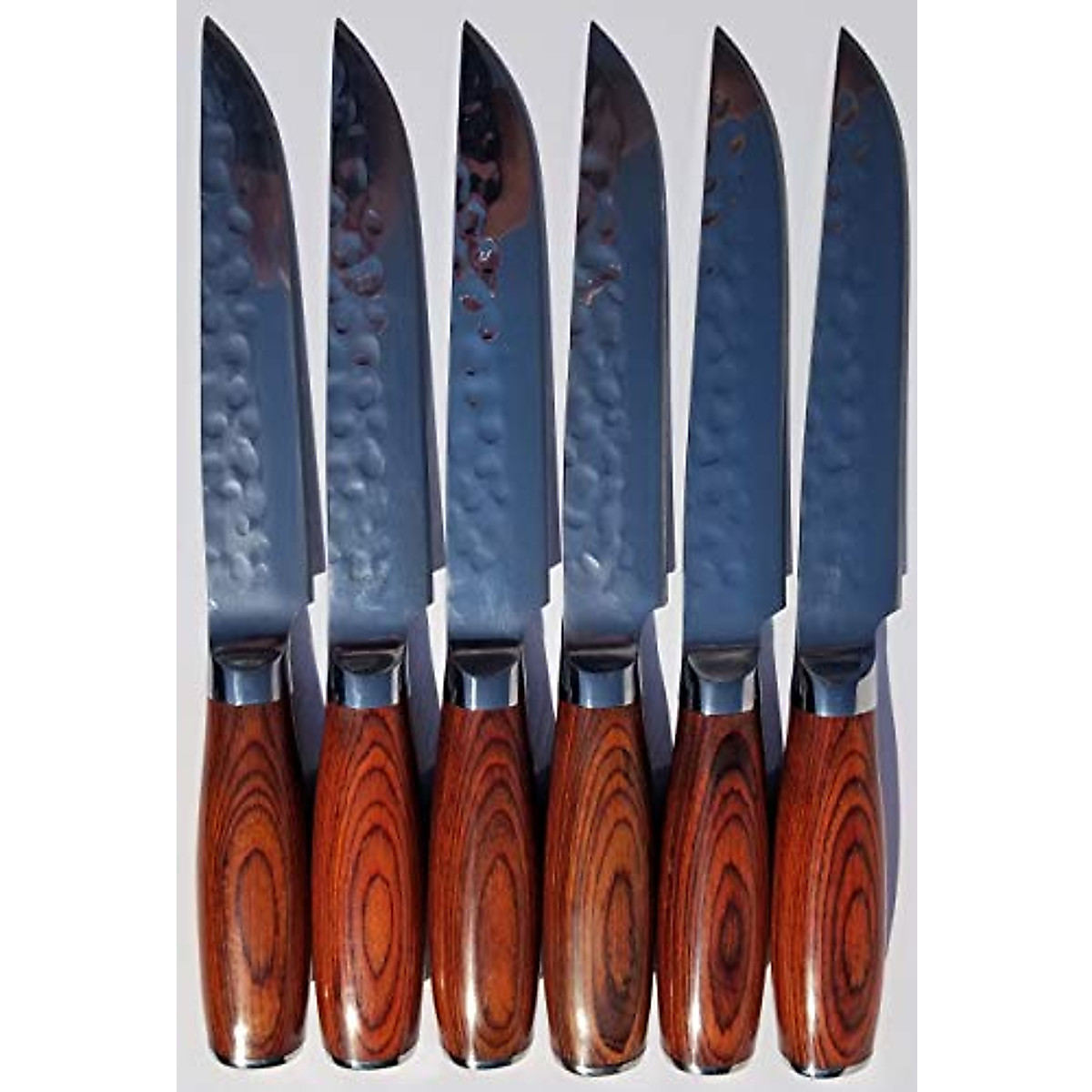 D&G Dinner Steak Knives - Non Serrated - Hammered Japanese High Carbon 7CR17 Stainless Steel - Set of 6