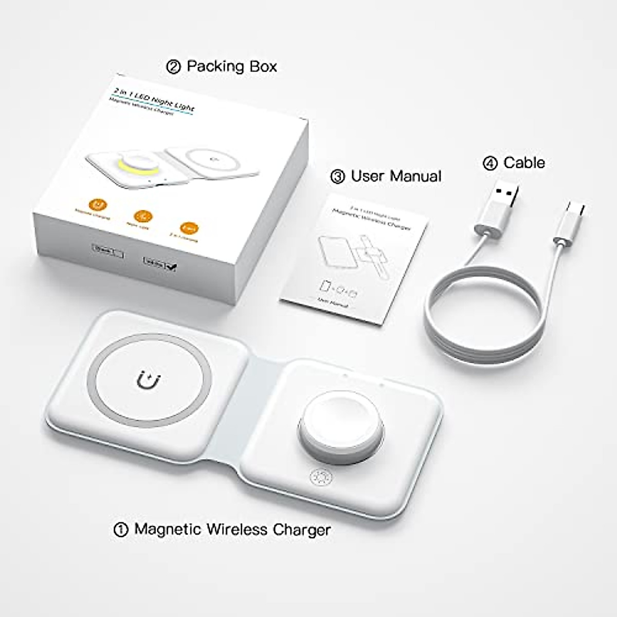 2 in 1 Magnetic Wireless Charger Foldable, ESSAGER Magnetic Wireless Charging Station, Wireless Charging Pad, Compatible with iPhone 14/13/12, Airpods 3/2/Pro, iWatch (Dual Pad for Phone&iWatch)