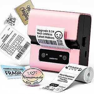 Phomemo Label Maker, Pink M221 Upgrade Barcode Label Maker, Portable Bluetooth Thermal Inkless Label Printer for Phomemo Labels, Small Business, Clothing, Address, Mailing, Support Phone& PC
