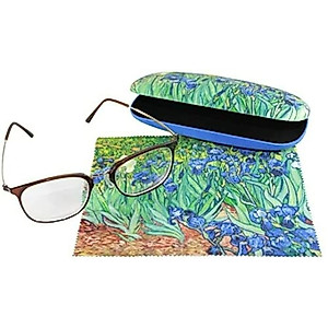 Vincent Van Gogh Painting Art Premium Quality Irises Eyeglass Case and Matching Microfiber Eyeglass Cleaning Cloth