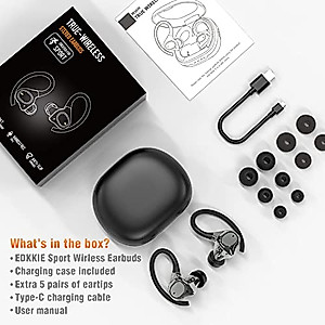 EDKKIE Wireless Earbuds with Earhooks for Small Ears, Mini Wireless Headphones with Microphone, IPX7 Waterproof, 24H Playtime, Stereo Earphones for Sport and Working Out