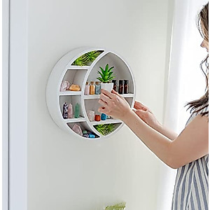 Crescent Moon Shelf Wall Decor - Rustic Wooden Moon Shelf for Crystals, Stones & Essential Oils - Wall-Mounted & Easy to Hang - Boho Shelf for Nursery or Bedrooms - 14 x 14 x 3.5 in. (White)