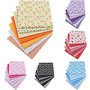 7Pcs Blue Cotton Craft Fabric Bundle Squares Patchwork DIY Sewing Scrapbooking Quilting Floral Dot Pattern Craft and Hobby Fabric 10" x 10" (25cm x 25cm)
