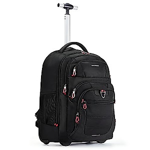 BAGSMART Rolling Backpack, Large Laptop Backpack with Wheels for Adults, Water-Resistant Rolling College Backpack with Telescoping Handle for Work Travel Business, Black