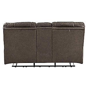Signature Design by Ashley Wurstrow Leather Adjustable Dual Sided Power Reclining Loveseat with Console & USB Charging, Brown