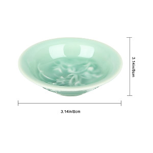 DOITOOL Chinese Sake cup Ceramic Sake Tea Cup Cyan Clay Creative Embossed Celadon Tea Cup Porcelain Bowl, Color Change, Plant Pattern Tableware Wide Mouth Tea Bowl(Random Embossed Pattern)