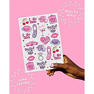 xo, Fetti Pink Bachelorette Temporary Tattoos - 46 Foil Styles | Bachelorette Party Decoration, Bach Party Favor, Girly Y2k, Cute