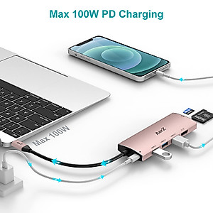 USB C Hub, USB Hub to HDMI Multiport AorZ USB C Dongle Adapter 7 in 1 with HDMI Output,3 USB 3.0 Ports,SD/Micro SD Port,PD Charging Port USB C HUB (Pink)