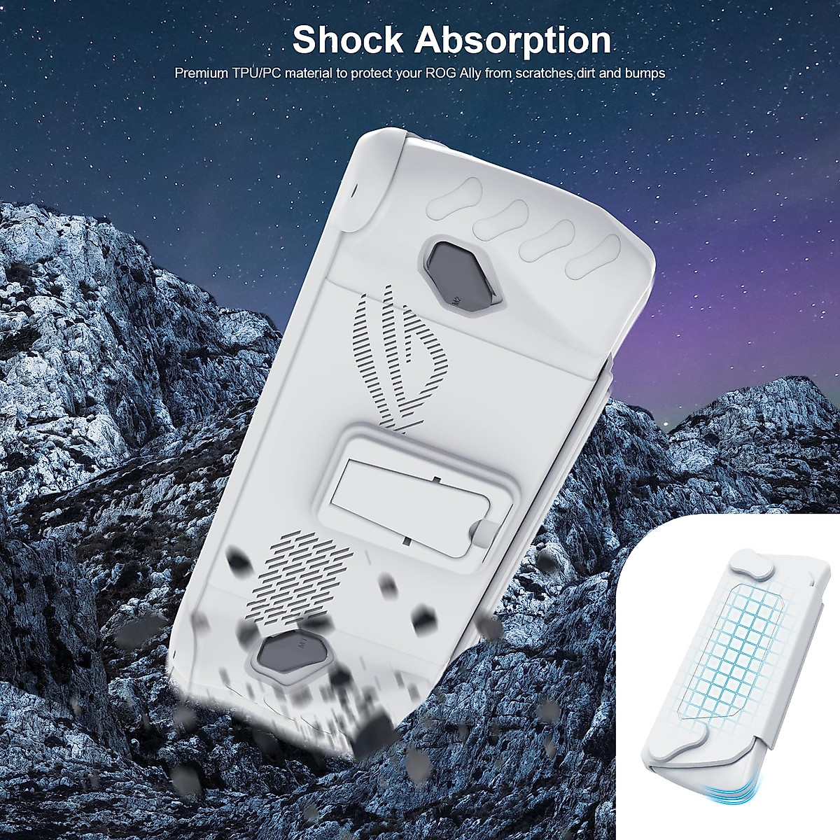 JDDWIN Full Case for ASUS Rog Ally 2023, Protective Case Skin with Detachable Front Shell Cover and Kickstand for Rog Ally,Shockproof/Non-Slip/Anti-Collision (White)